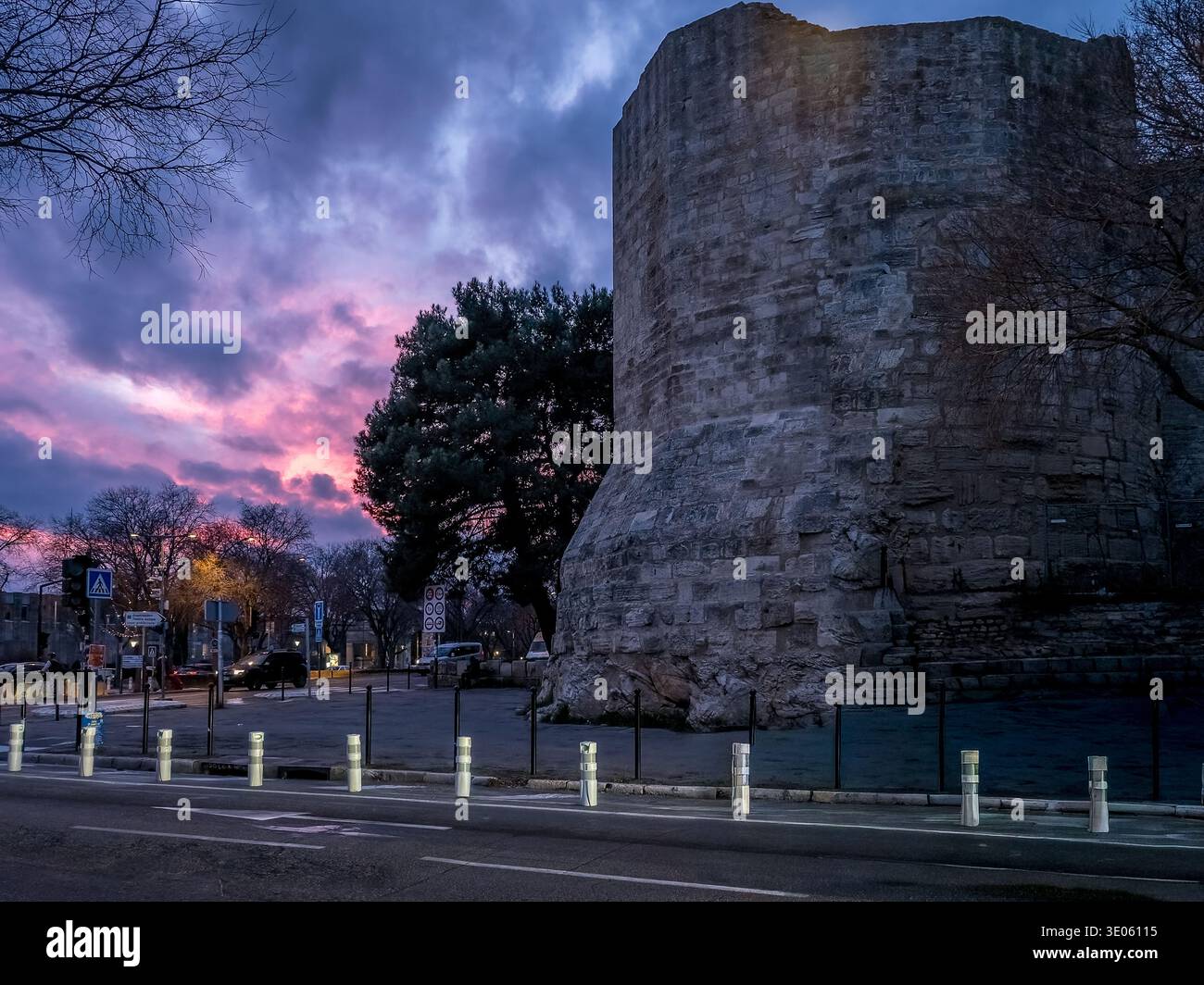 Polygonal tower from the Middle Ages at the corner of Arles city walls ...