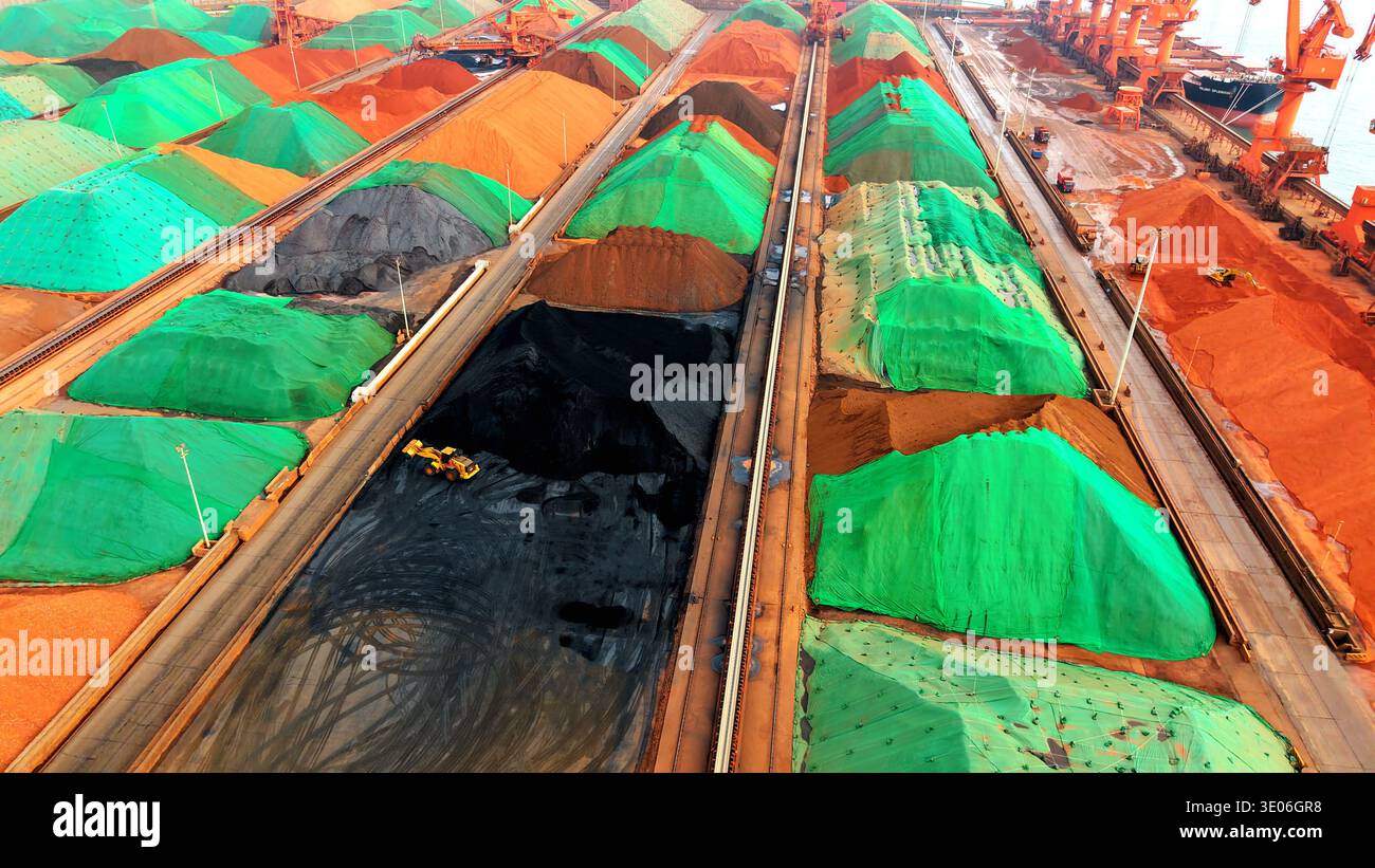 QINGDAO, CHINA - MARCH 11, 2026 - Construction machinery is sorting and ...