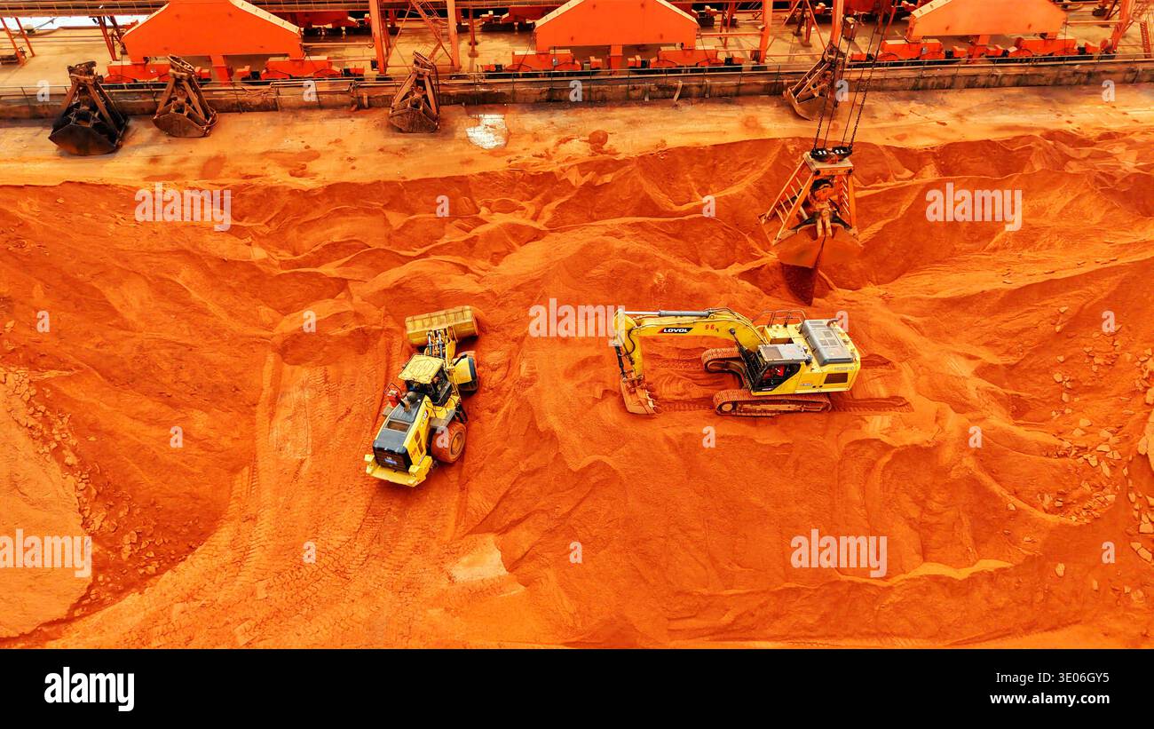 QINGDAO, CHINA - MARCH 11, 2026 - Construction machinery is sorting and ...