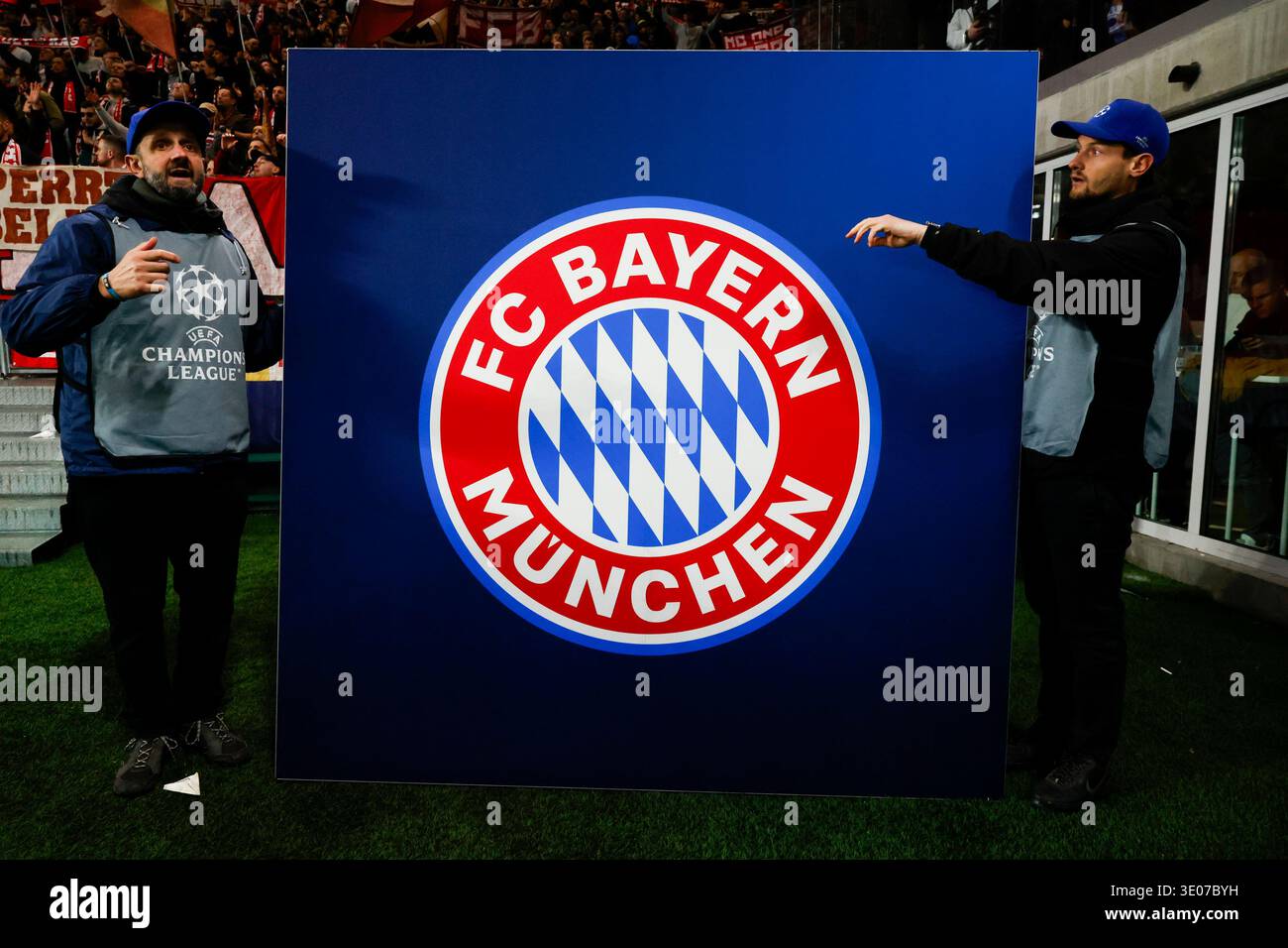 C Bayern Munich logo is seen during the UEFA Champions League last 16 ...