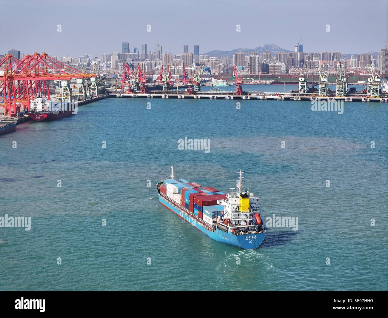Aerial photo shows the Rizhao Port container terminal in Rizhao City ...