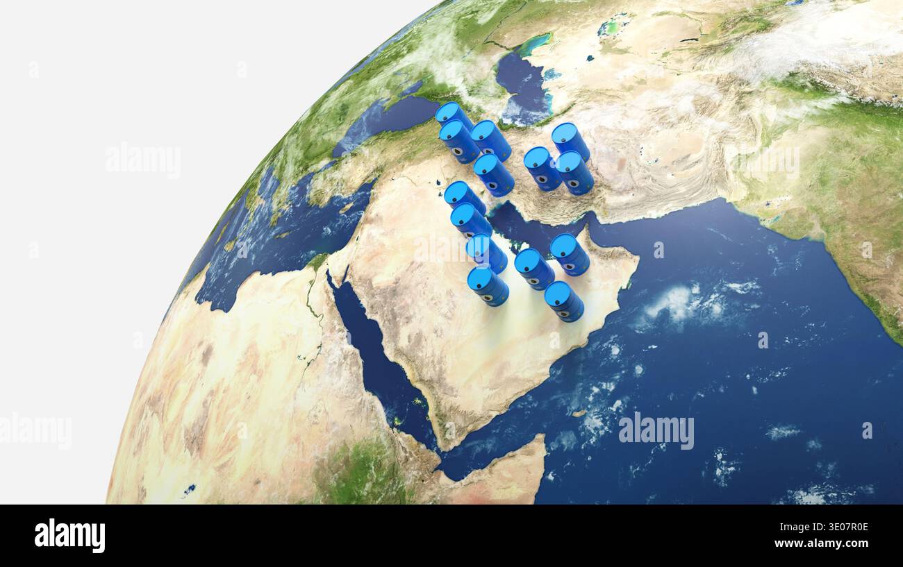 Oil Barrels on Middle East Map, Global Petroleum Industry Concept - 3D ...