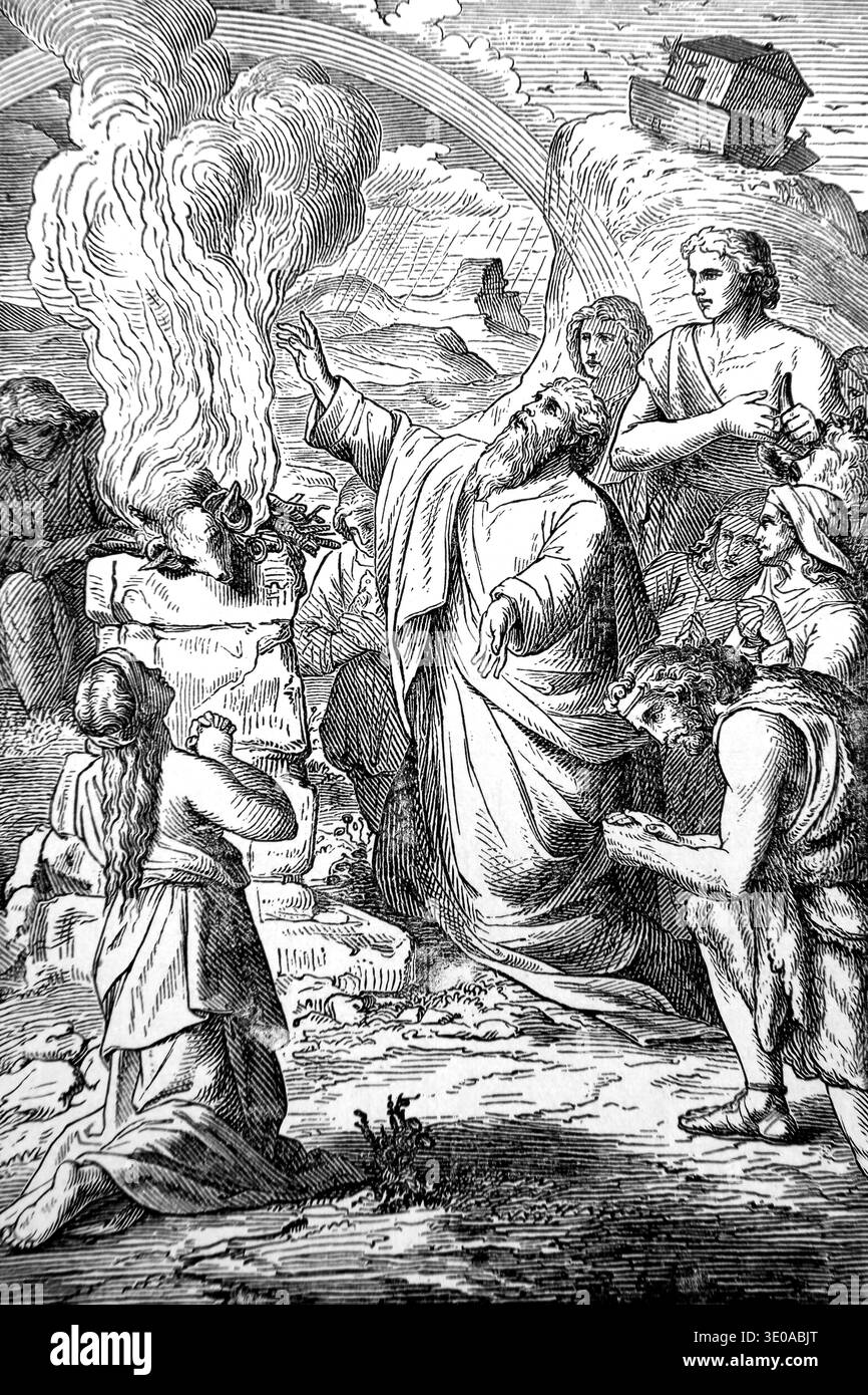 Illustration of Noah's Sacrifice and Noah built an alter unto the Lord ...