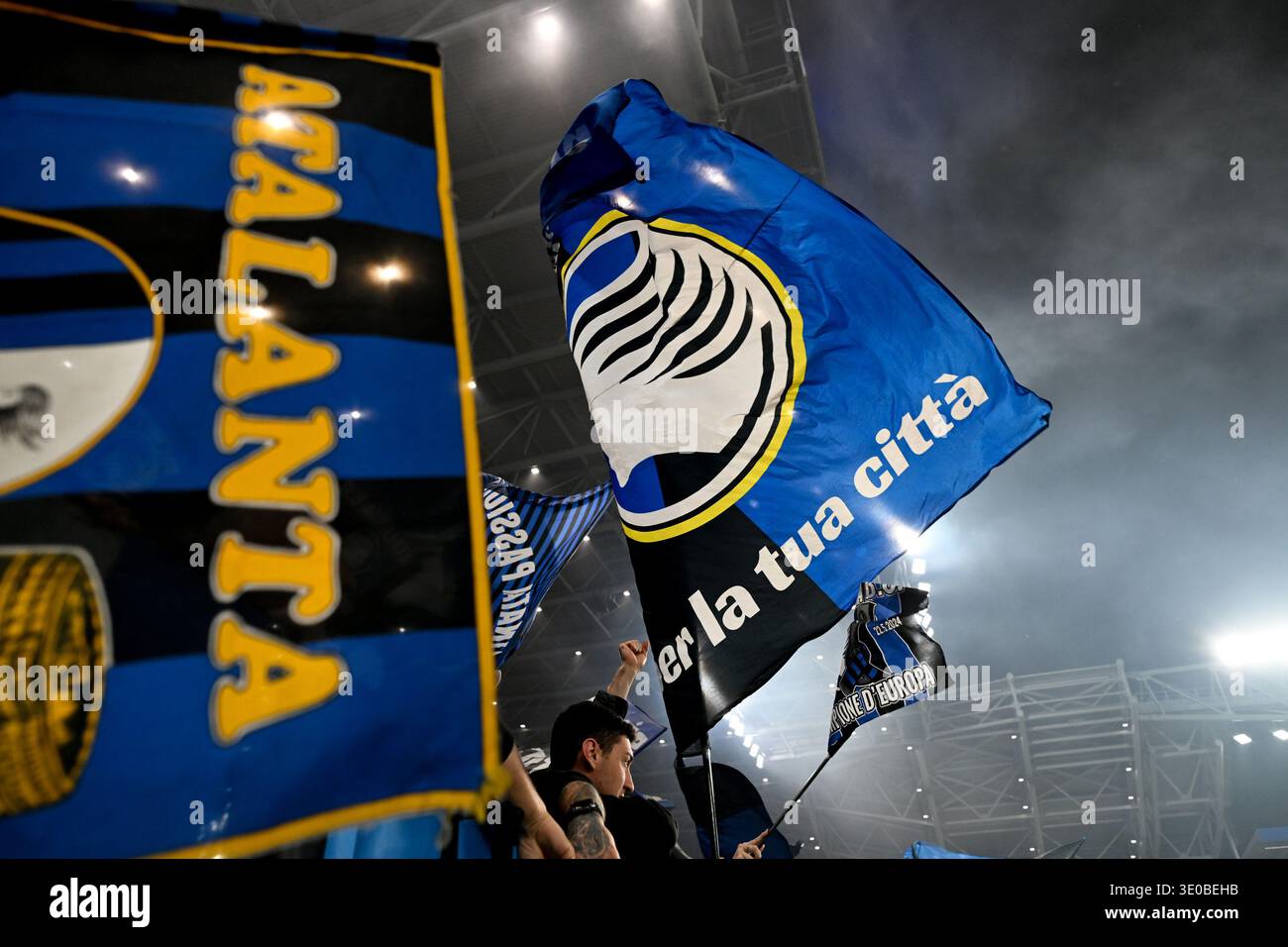 Atalanta Bc supporters flags during Atalanta BC vs FC Bayern Munchen ...