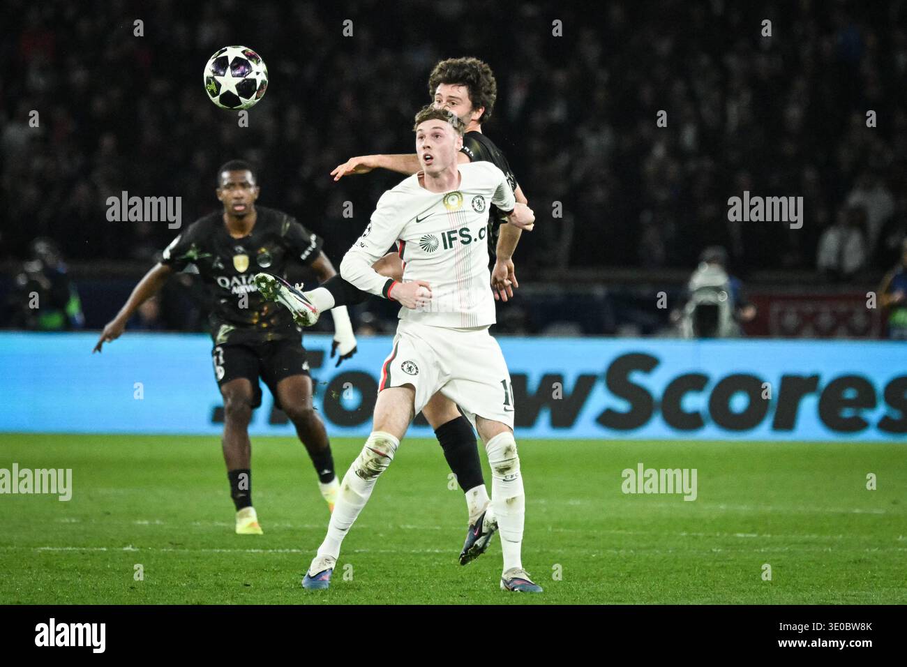 Chelsea’s forward Cole Palmer heads the ball during the UEFA Champions ...