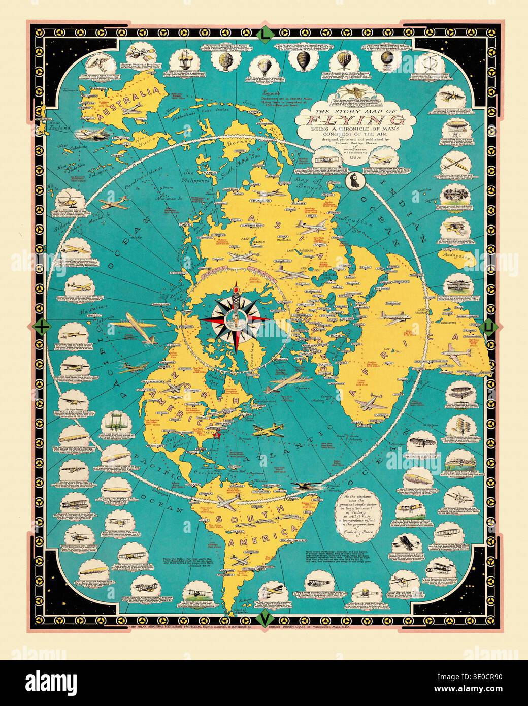 A colourful vintage map circa 1944 details the history of aviation ...