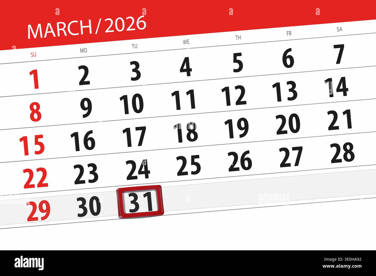 Tuesday 31 march 2026 hi-res stock photography and images - Alamy
