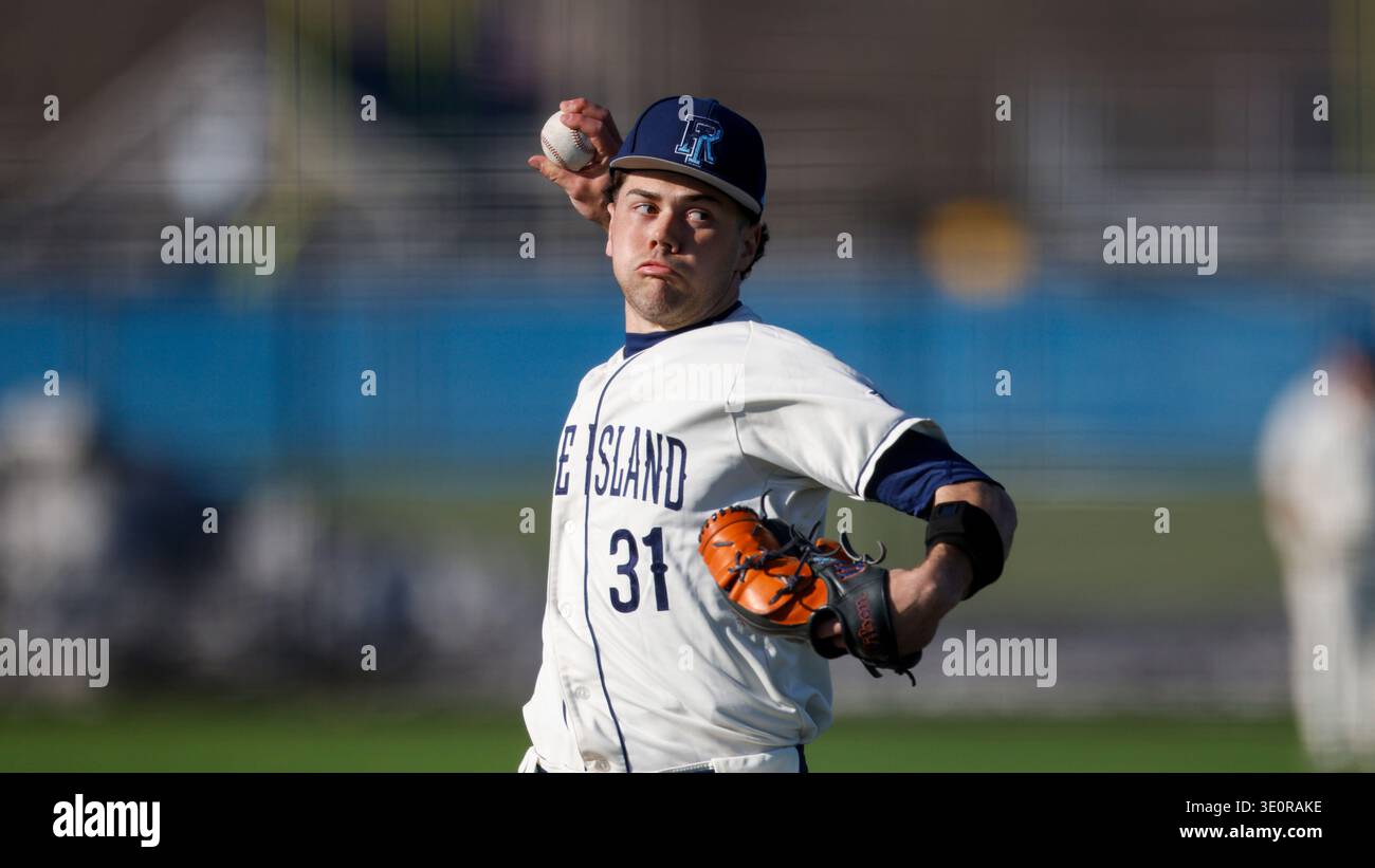 Rhode Island pitcher Jake Cullen (31) delivers during an NCAA baseball ...
