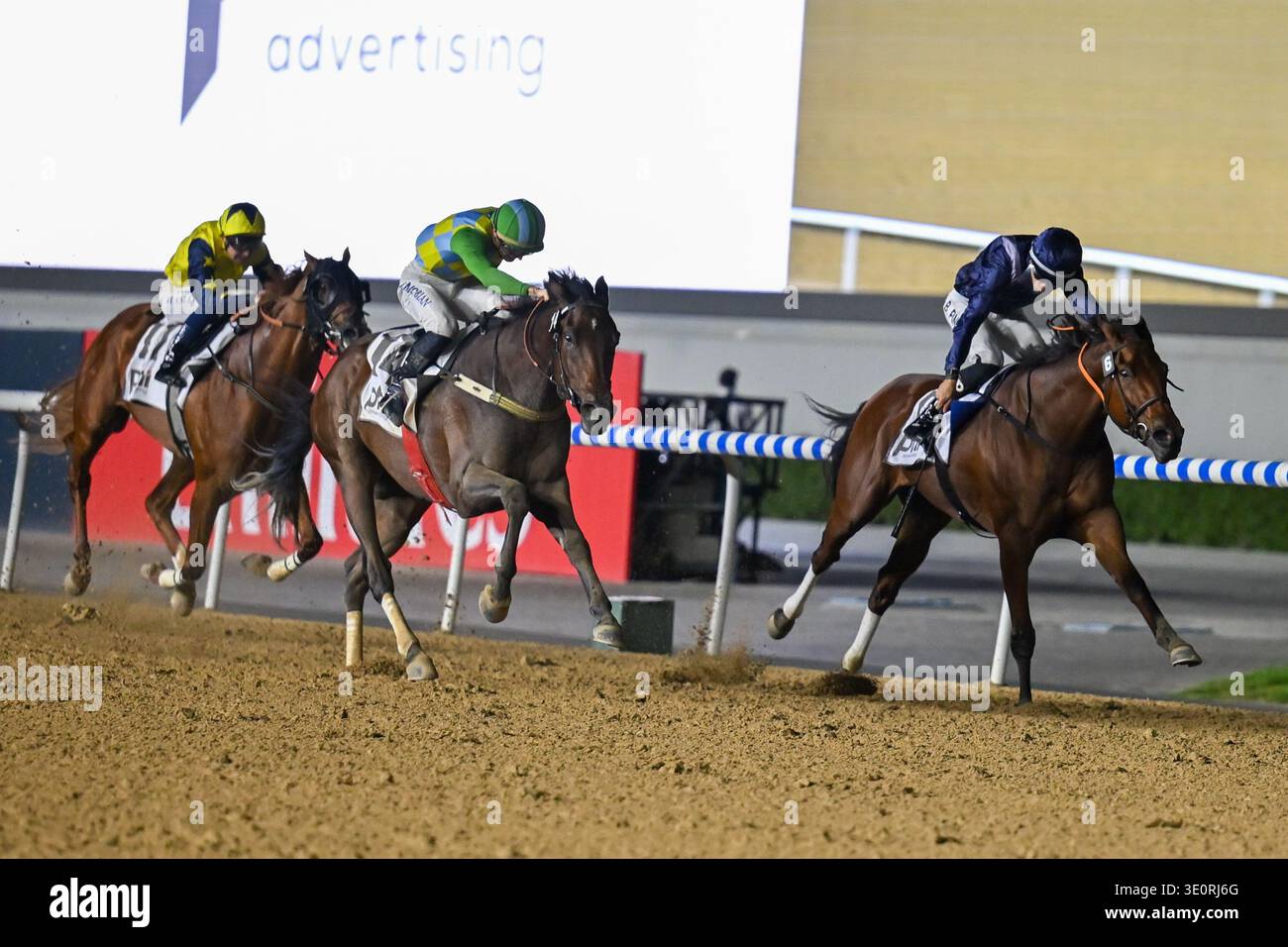 DUBAI, UAE, 13th March 2026. Action from the 4th race of the Dubai ...