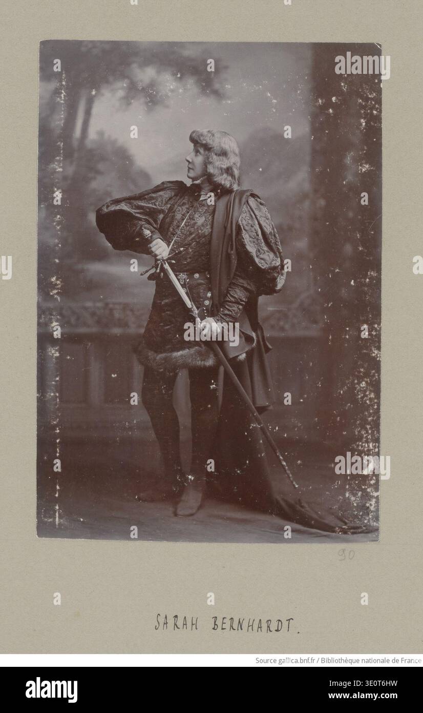 Historical theatrical photograph of Sarah Bernhardt performing the role ...