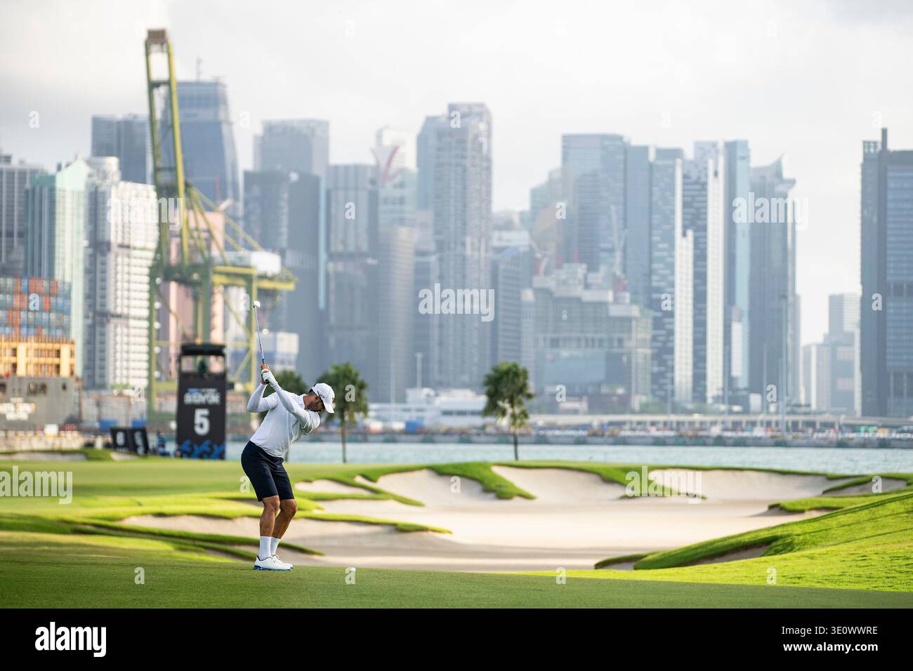 Cameron Tringale of HyFlyers GC hits his shot on the fifth hole during ...