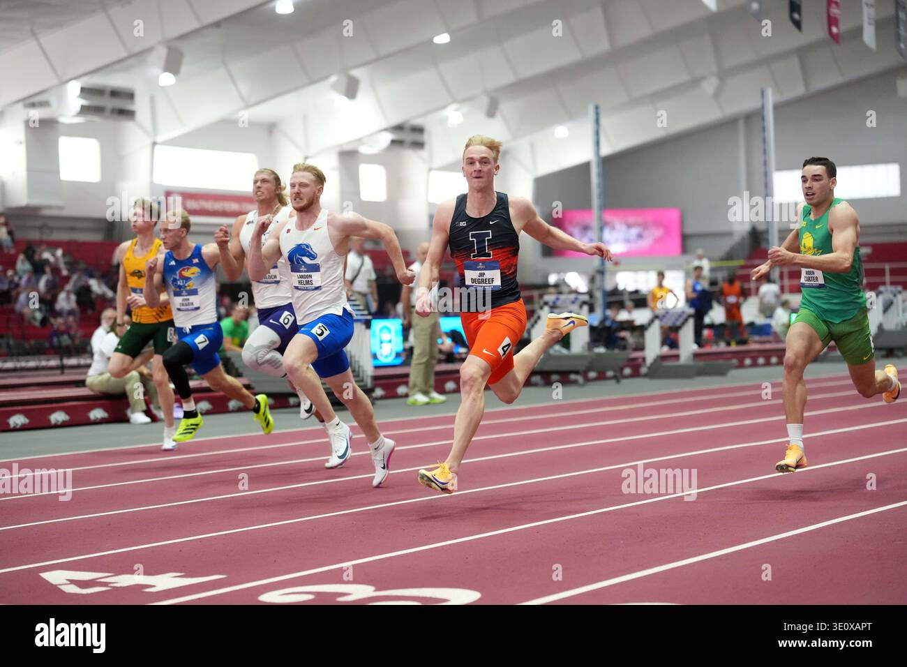 Jip DeGreef of Illinois and Landon Helms of Boise State run in the ...