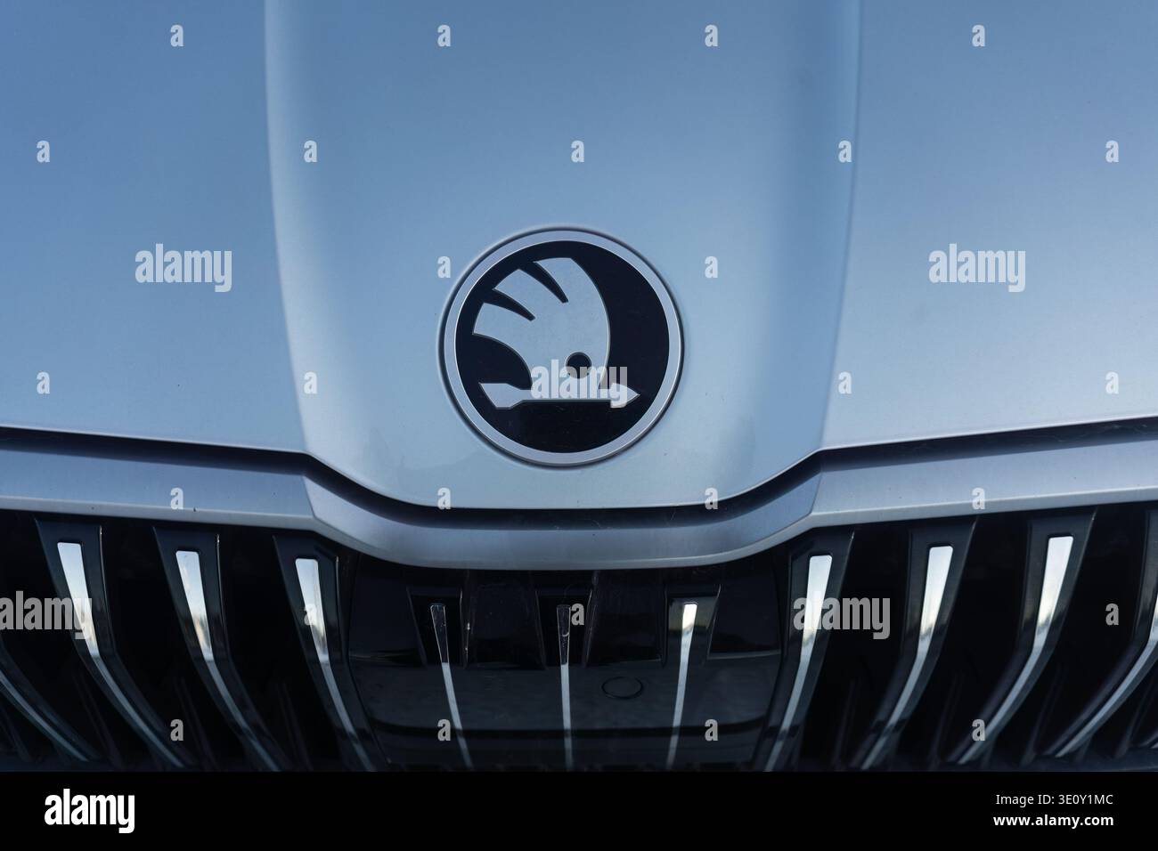 Mikkeli, Finland - January 8, 2026 - Close up of the logo on the hood ...