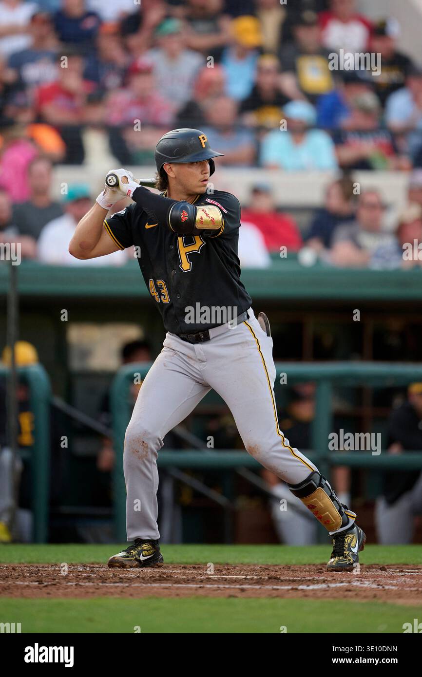Pittsburgh Pirates Rafael Flores Jr. (43) bats during an MLB Spring ...