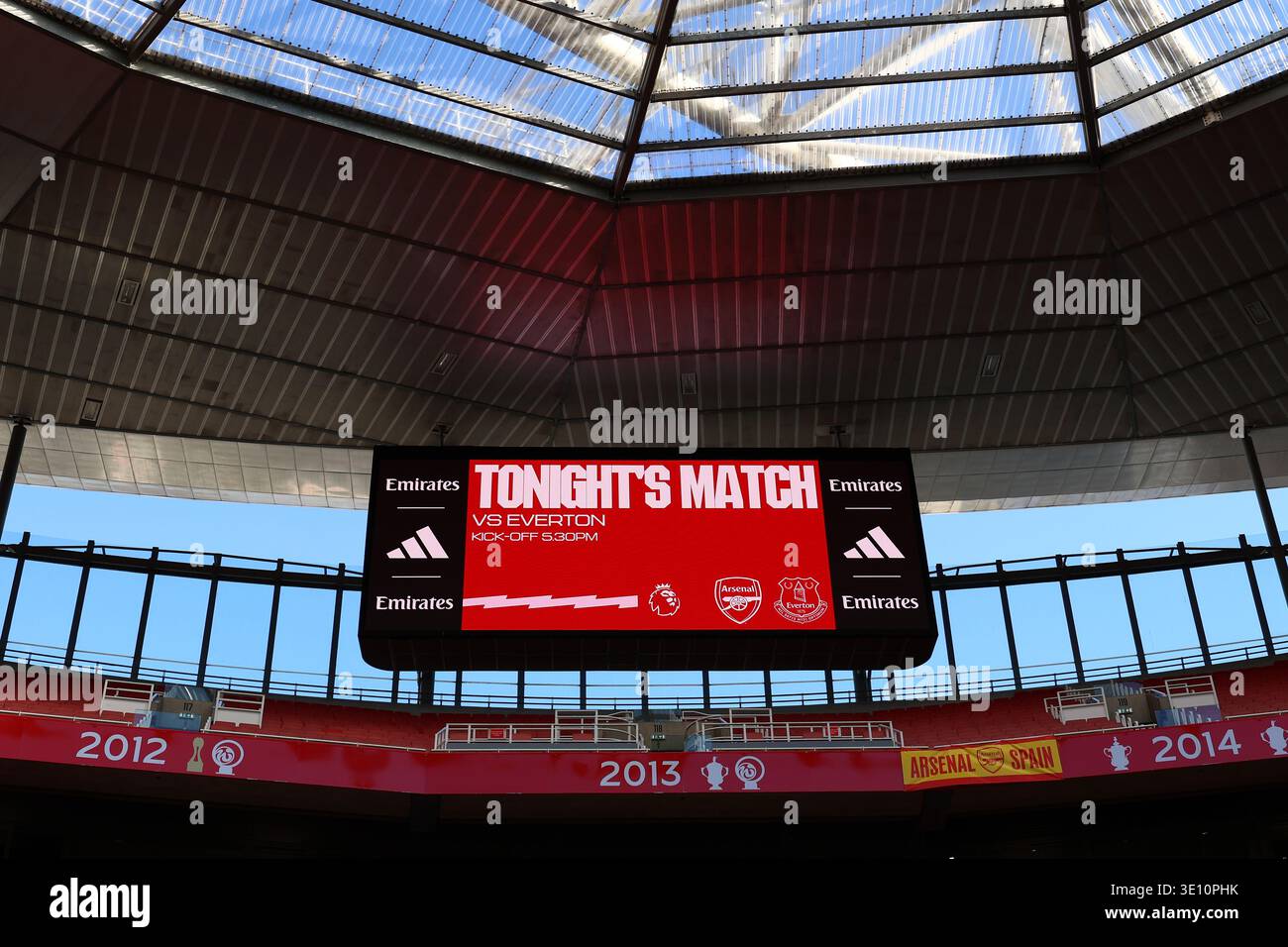 General view of an announcement board inside the stadium prior to the ...