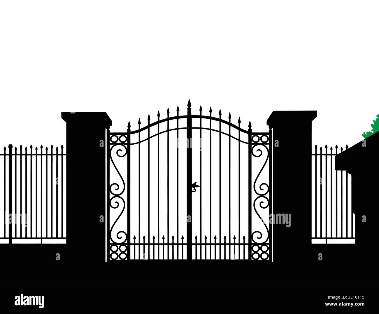 Decorative iron wrought fence silhouette with artistic forging isolated ...