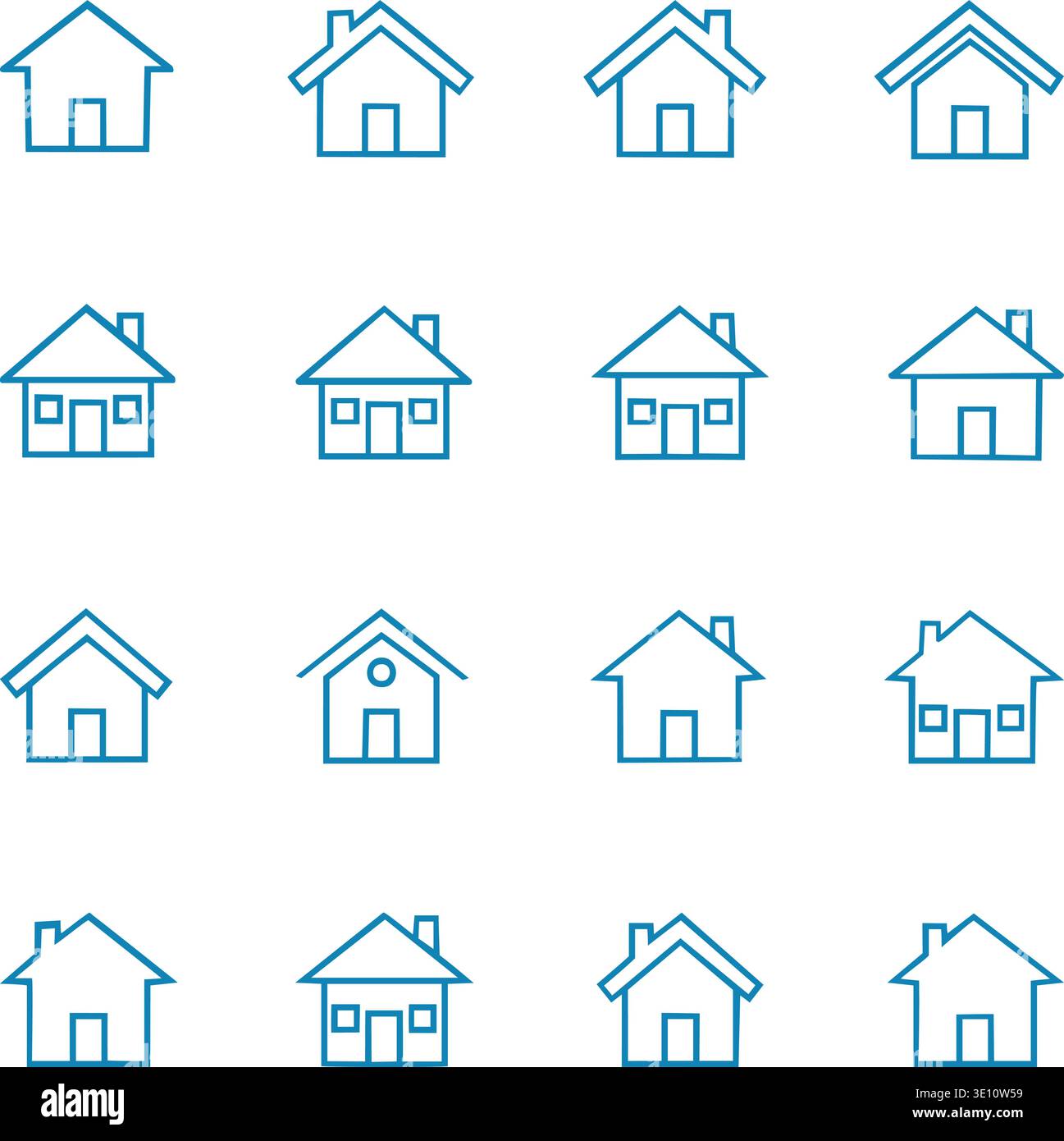 Blue House Outline Vector Icons, Minimalist Real Estate & Home Symbols ...
