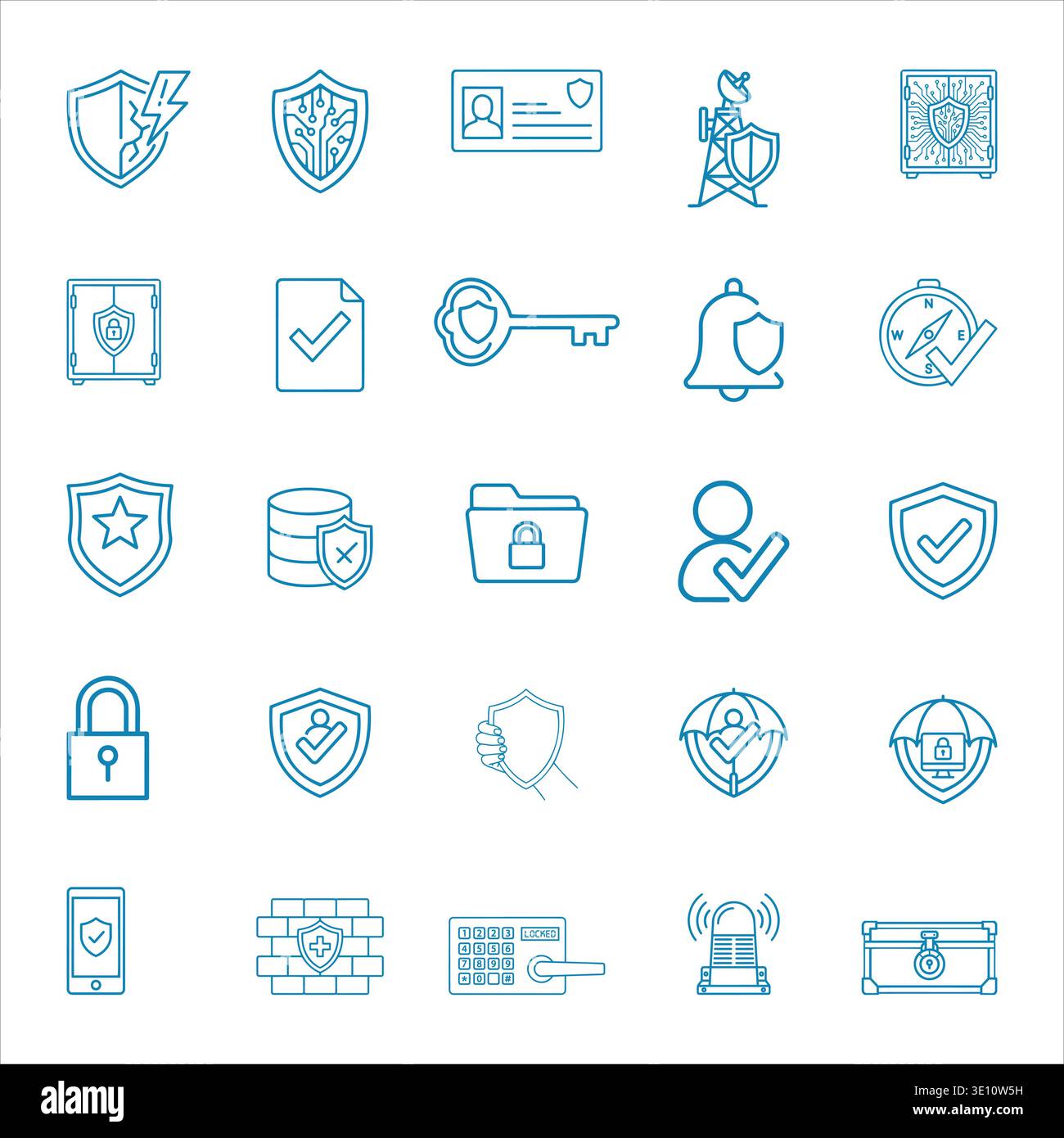 Blue Cyber Security & Data Protection Outline Icons, Privacy Shields ...