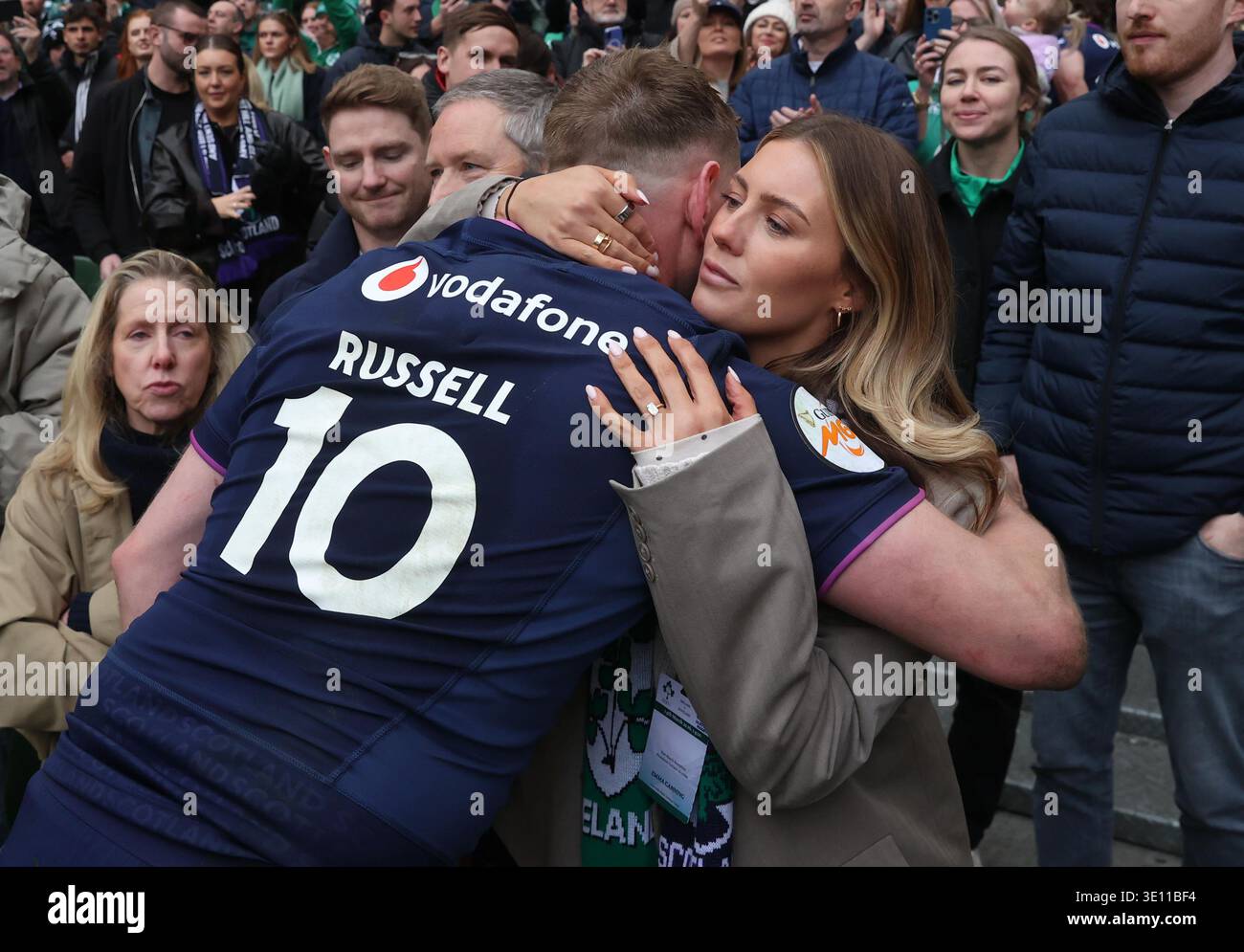 Scotland's Finn Russell embraces fiancé Emma Canning after the Guinness ...