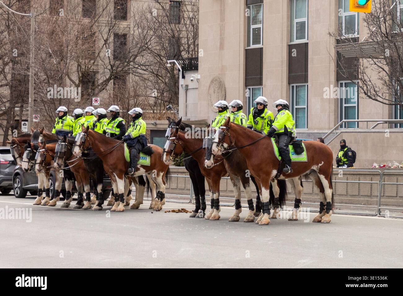 Toronto, Canada, 14th Mar 2026. Mounted police guard the U.S. consulate ...