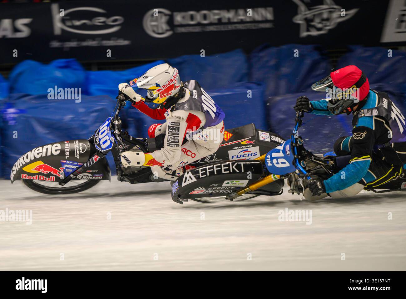 Filip Jäger (719) of Sweden in Red rides inside Franz Zorn (100) of ...