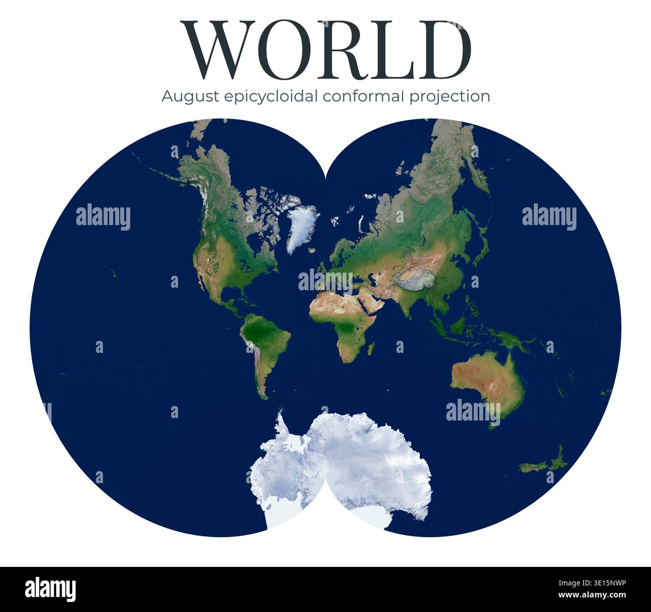 World map. August epicycloidal conformal projection. High detail ...