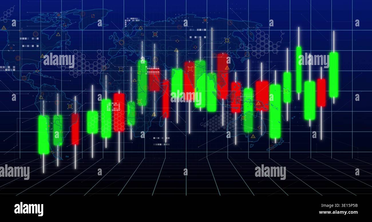 Candlestick chart animating on price tick, bars rising and falling ...