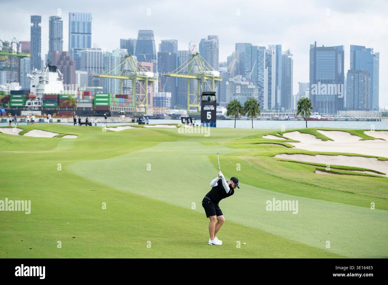 Tyrrell Hatton of Legion XIII hits his shot on the fifth hole during ...