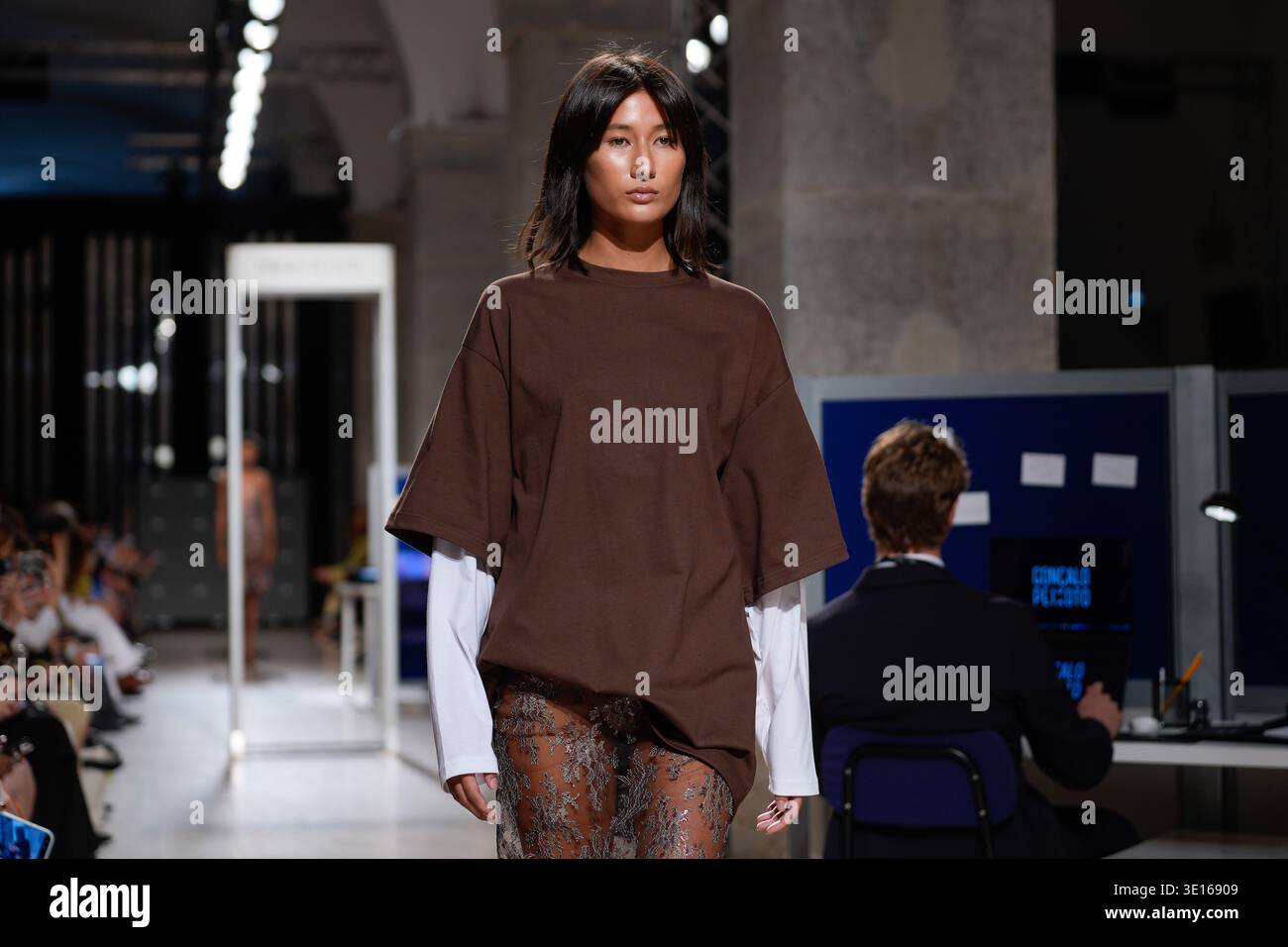 A model walks the runway during Goncalo Peixoto fashion show at ...