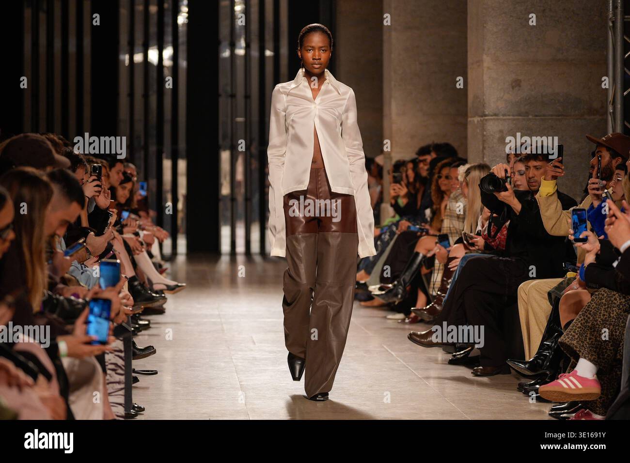 A model walks the runway during ARNDES fashion show at ModaLisboa ...