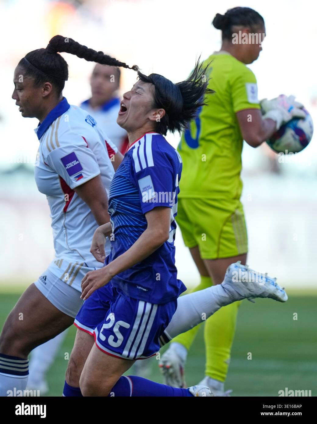 Japan's Remina Chiba reacts after missing a shot on goal during the ...