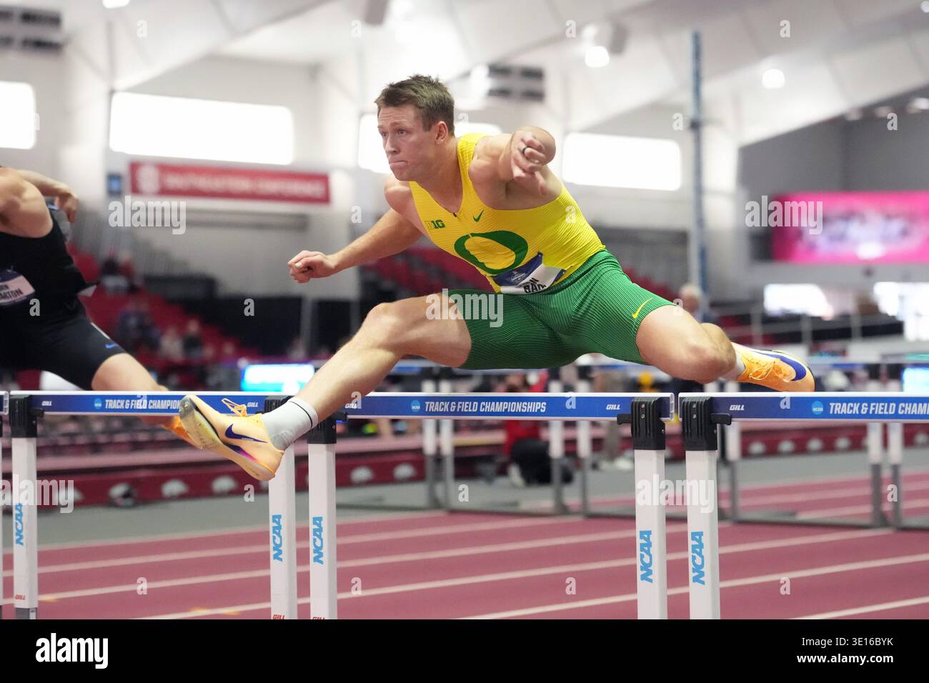 Peyton Bair of Oregon runs 7.86 in the heptathlon 60m hurdles during ...