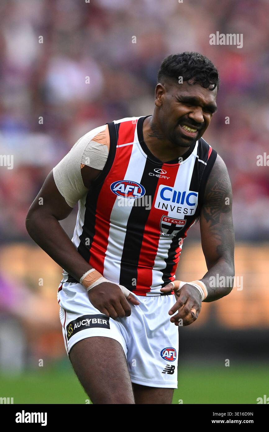 Liam Ryan of St Kilda reacts during the AFL Round 1 match between the ...