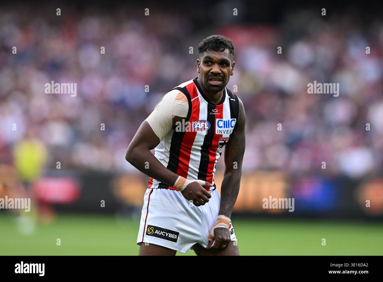 Liam Ryan of St Kilda reacts during the AFL Round 1 match between the ...