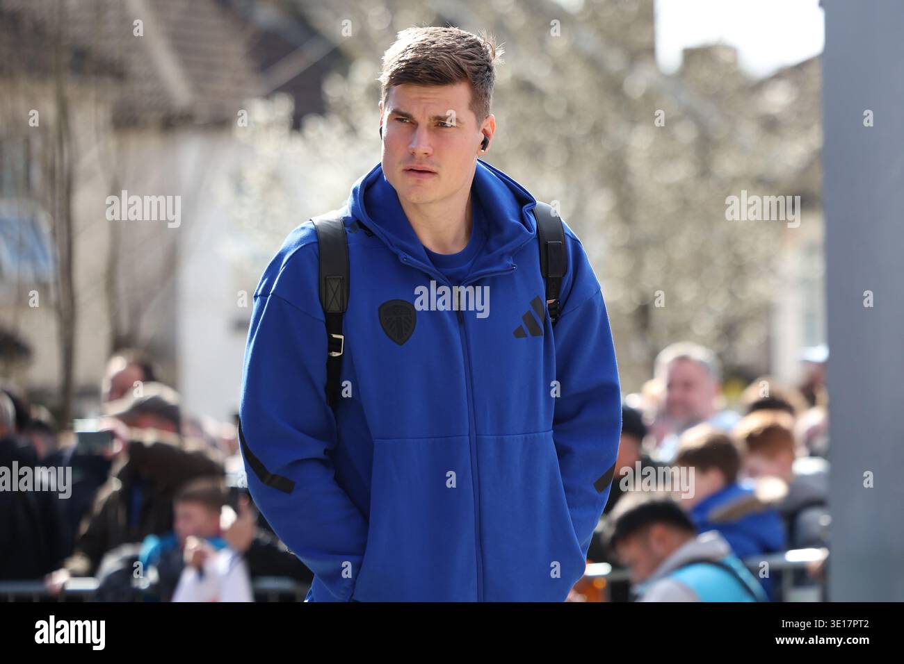 Jaka Bijol of Leeds United arrives to the stadium for the Premier ...