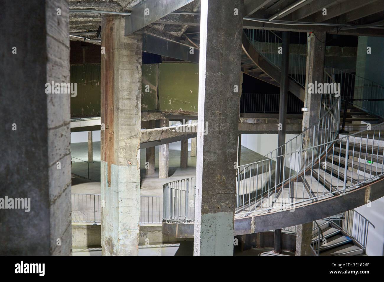 Interior view of a multi-level industrial building in Paris, France ...
