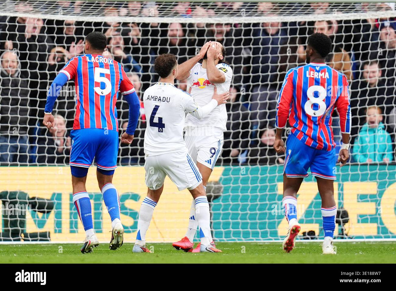 Leeds United's Dominic Calvert-Lewin (centre right) reacts after ...