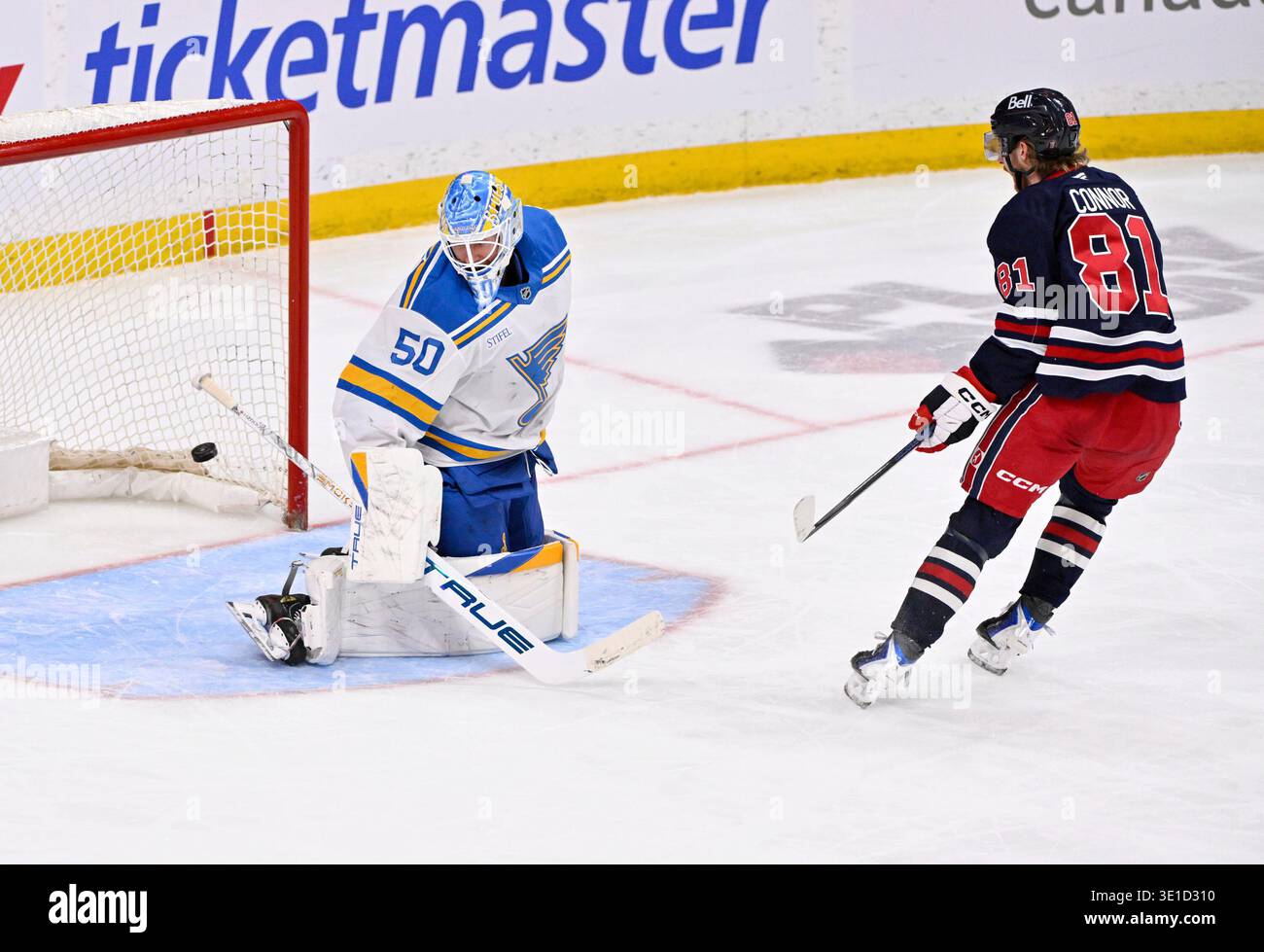 Winnipeg Jets' Kyle Connor (81) scores against St. Louis Blues ...
