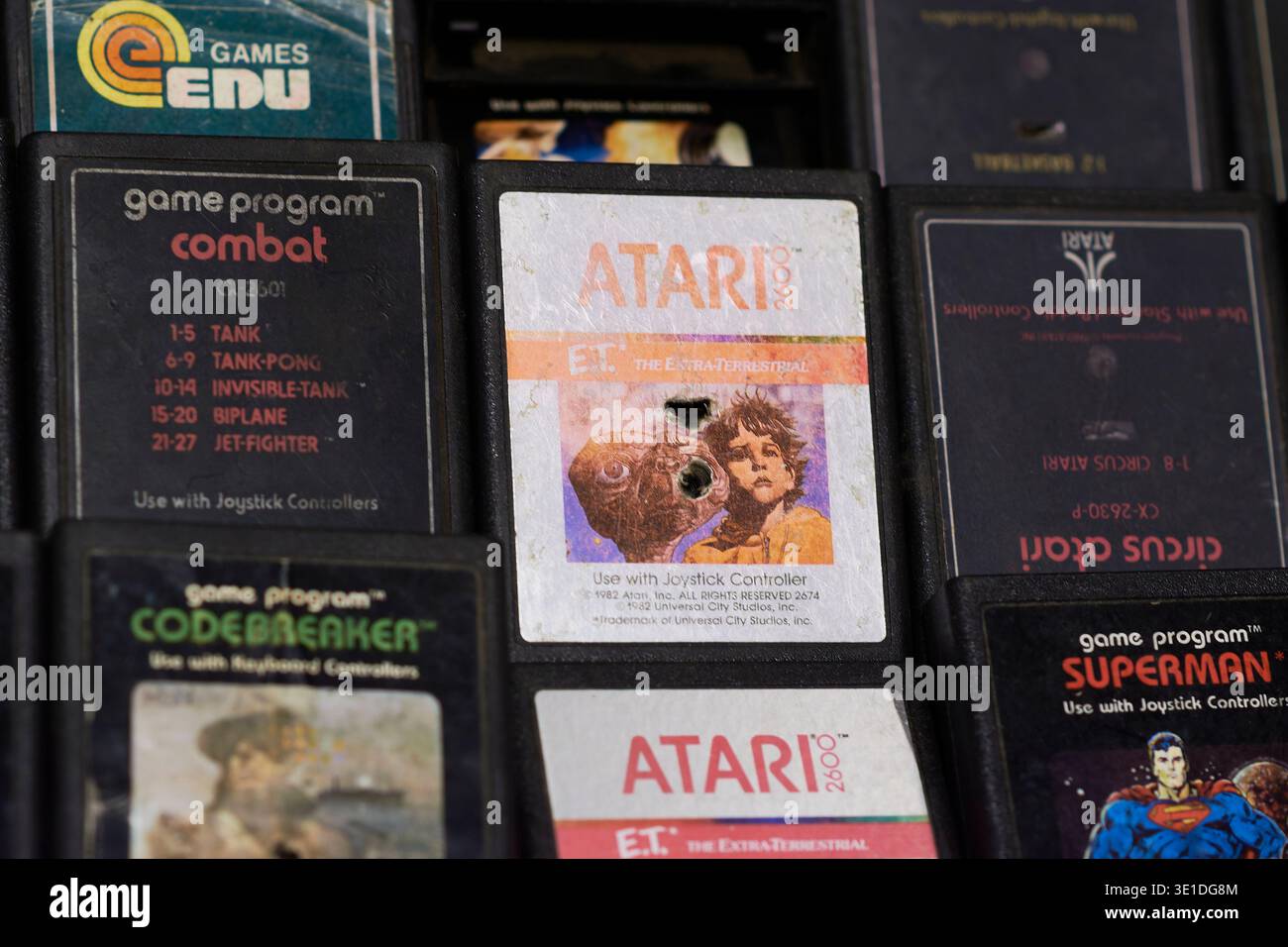 Vintage Atari 2600 game cartridges displayed together, featuring ...