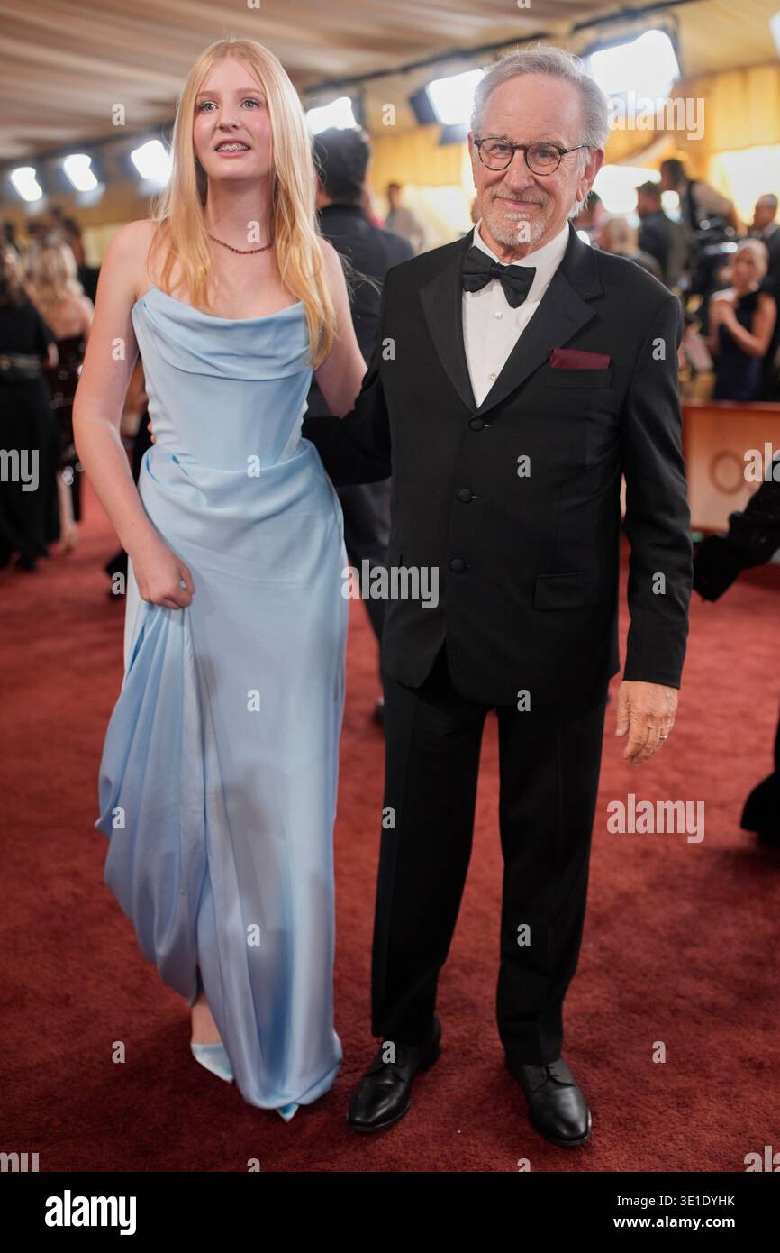 Eve Gavigan, left, and Steven Spielberg arrive at the Oscars on Sunday ...