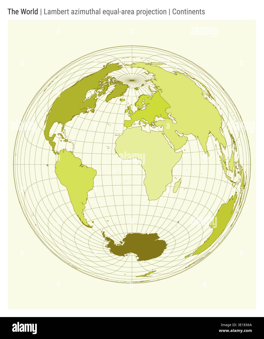 World map. Lambert azimuthal equal-area projection. Continents style ...