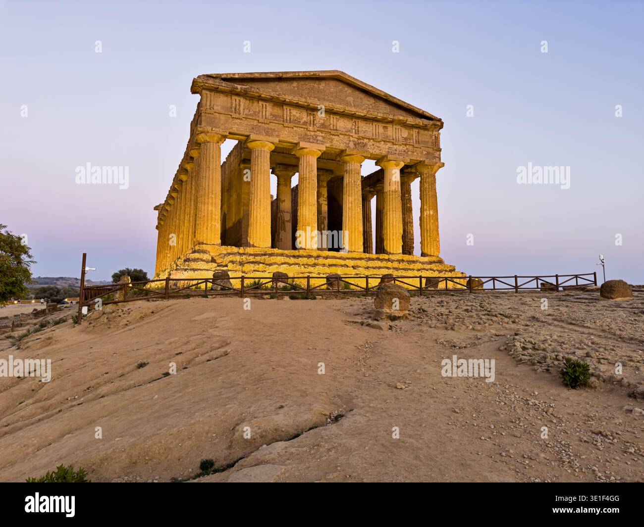 The ancient Roman and Greek Temple Of Concordia is illuminated at night ...