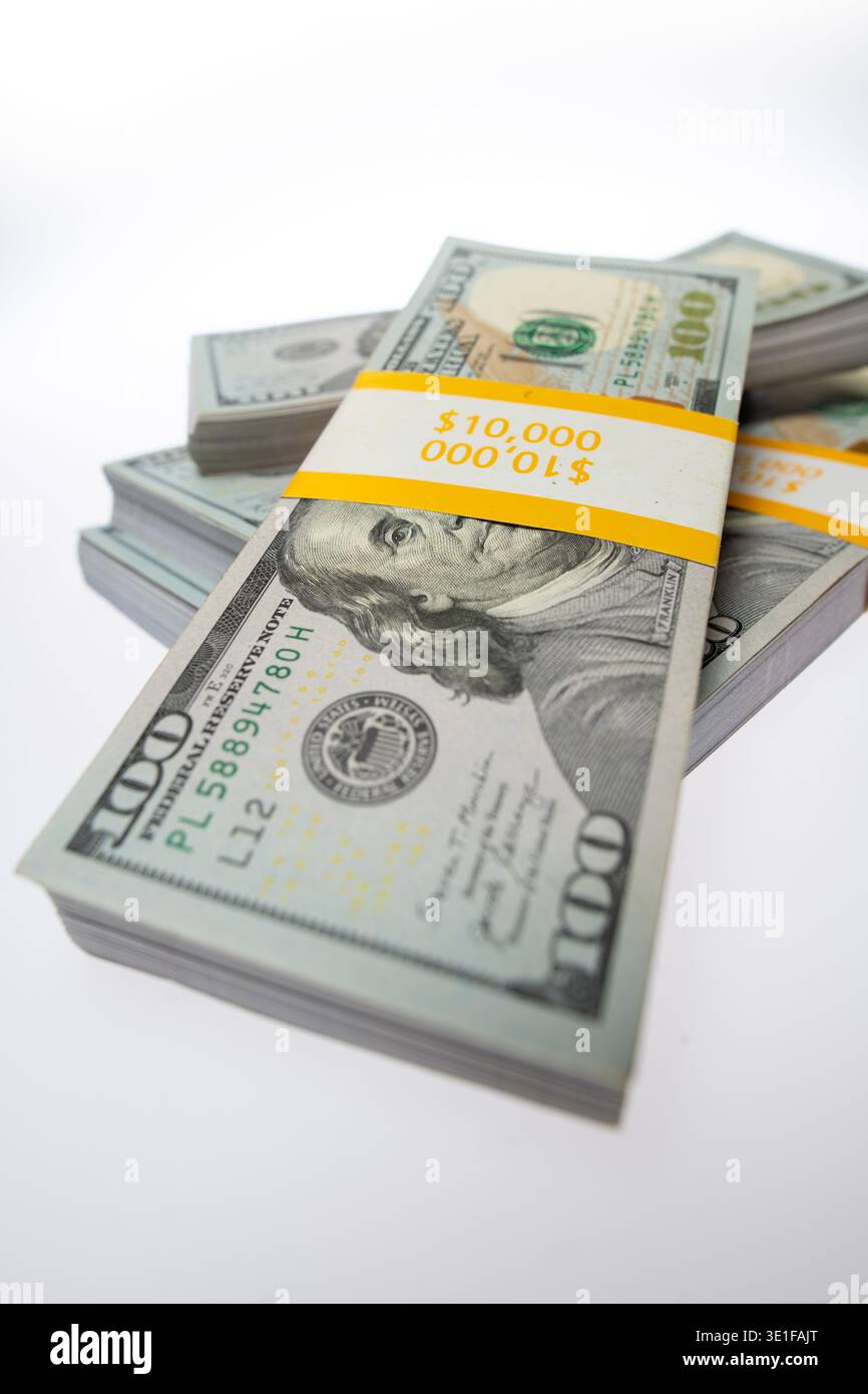 Money in USD dollar banknotes. Money in USD dollar bill bundles. Money ...
