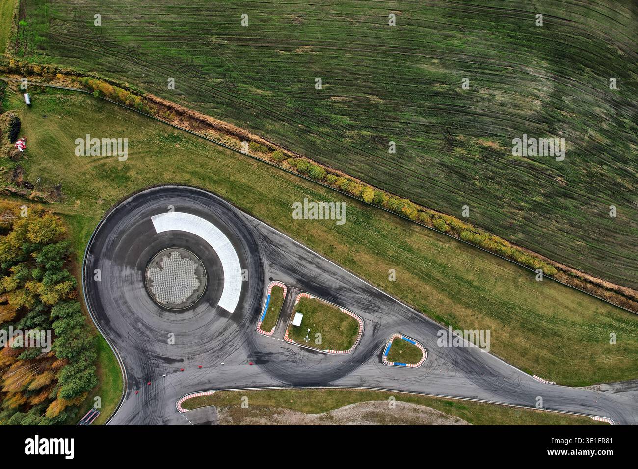 Aerial top-down perspective of a circular driving skid pad located ...