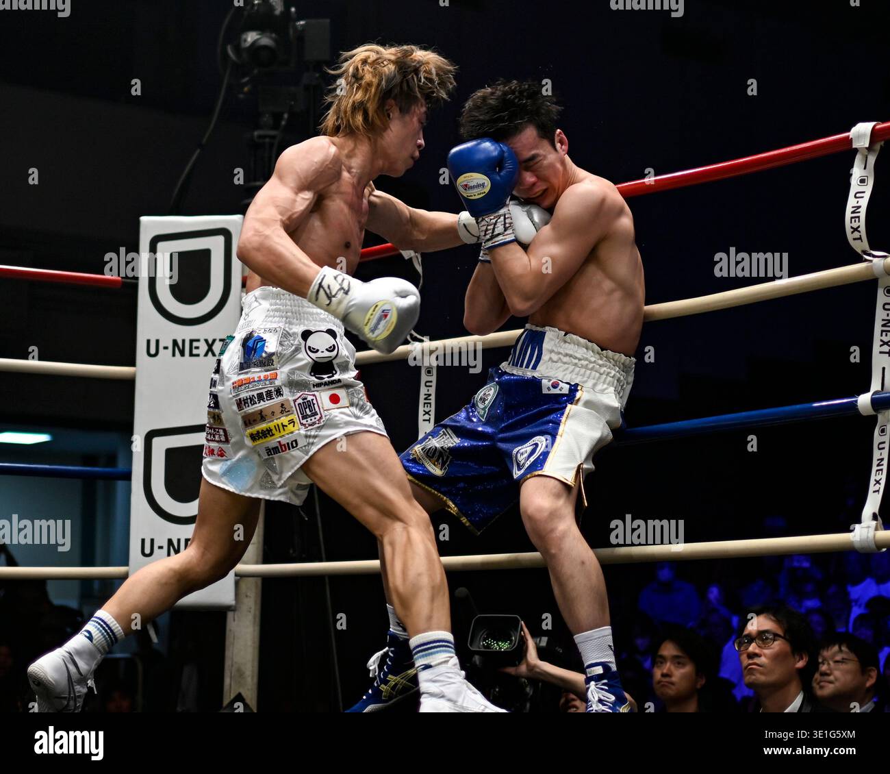 Champion Yamato Hata (silver gloves) of Japan and challenger Tae Sun ...