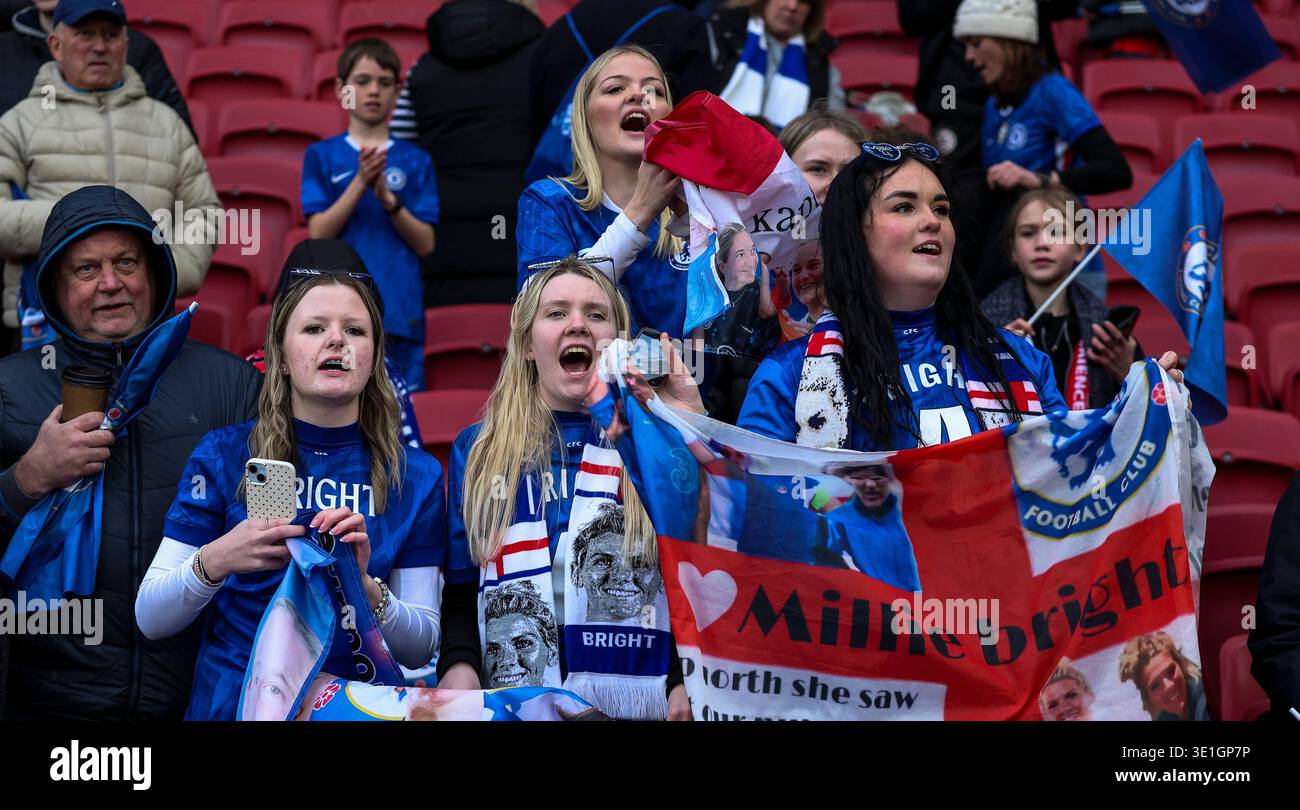 Chelsea fans celebrating after the Subway Women's League Cup final at ...