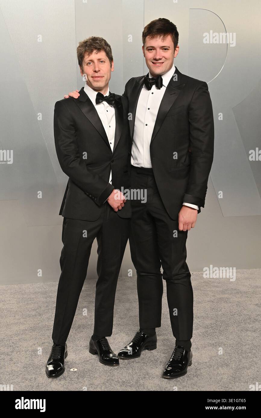 Sam Altman And Oliver Mulherin Arriving To The Vanity Fair Oscar Party