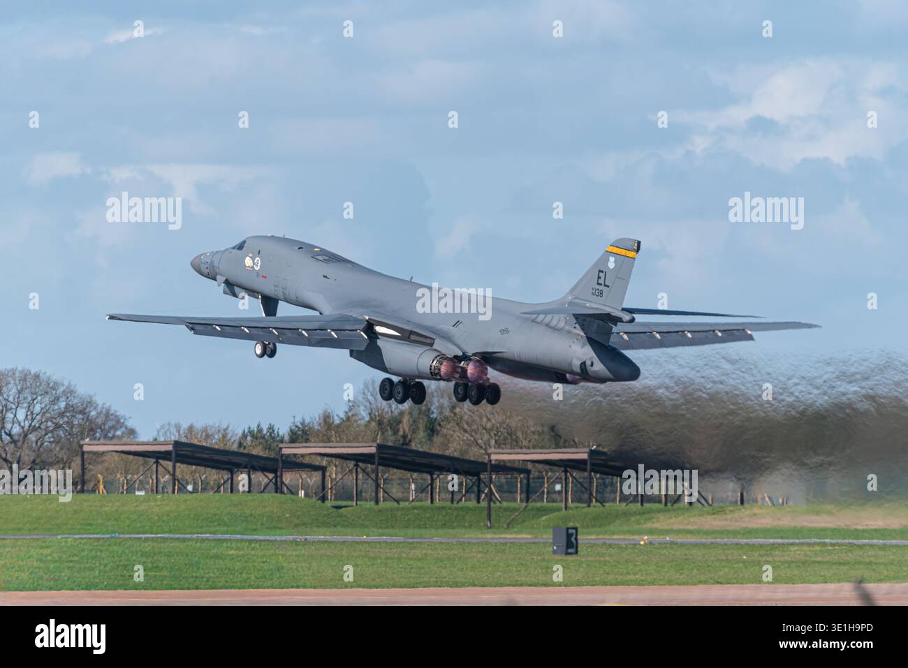 US Air Force Rockwell B-1B Lancer bomber plane taking off at RAF ...