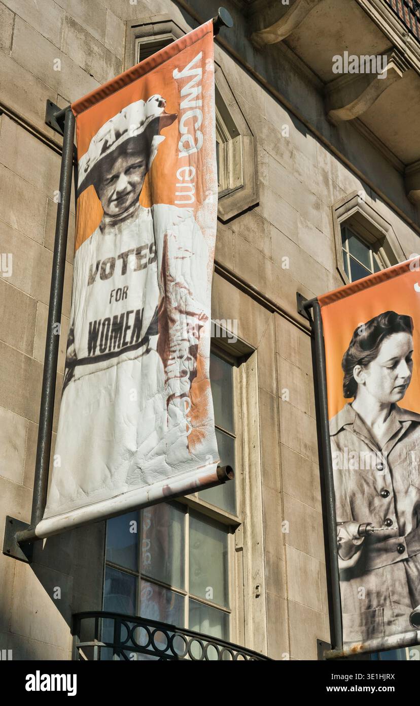 Women's suffrage, or the right of women to vote, celebrated on a sign ...
