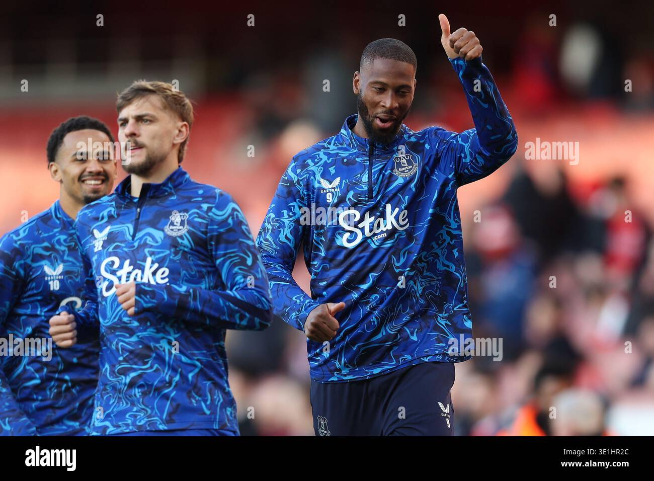 Everton forward Beto gives a thumbs up during the warm up prior to the ...